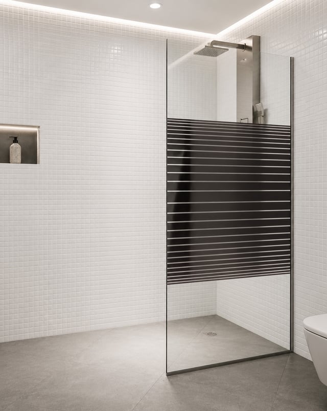 Стационарен параван за баня Cascada ленти 90х190 см черен мат - PRAKTIS